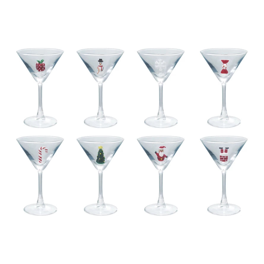 Martini Glass with Hand-Blown Holiday Figure, 8 Styles 4 oz.– Dear Neighbor